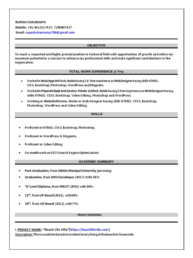Web Designer Resume of Rupesh Chaurasiya | PDF | Business