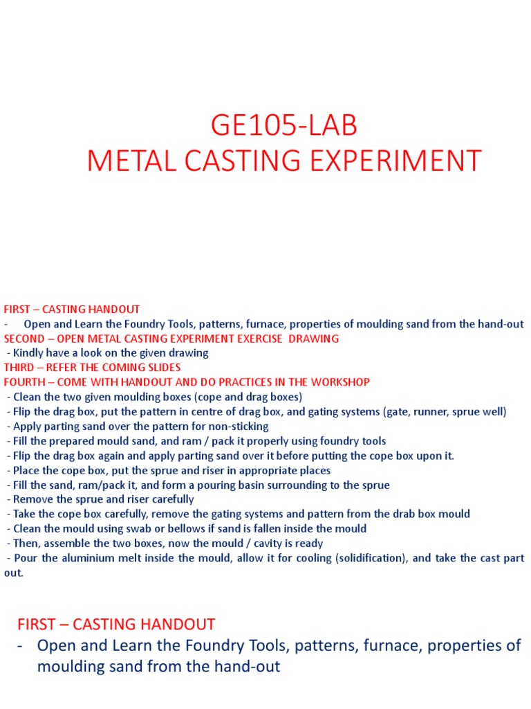 GE105-Metal Casting Experiment - Introduction Before The Practical-Lab Class | PDF | Casting ...