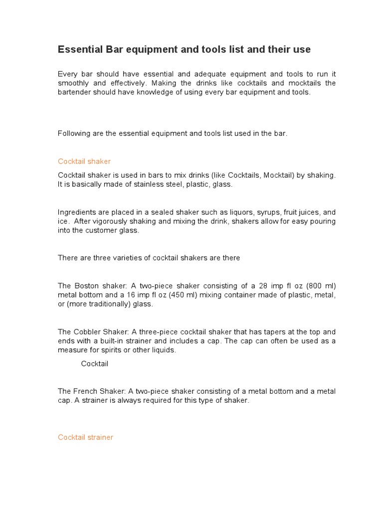 Essential Bar Equipment and Tools List and Their Use: Cocktail Shaker ...