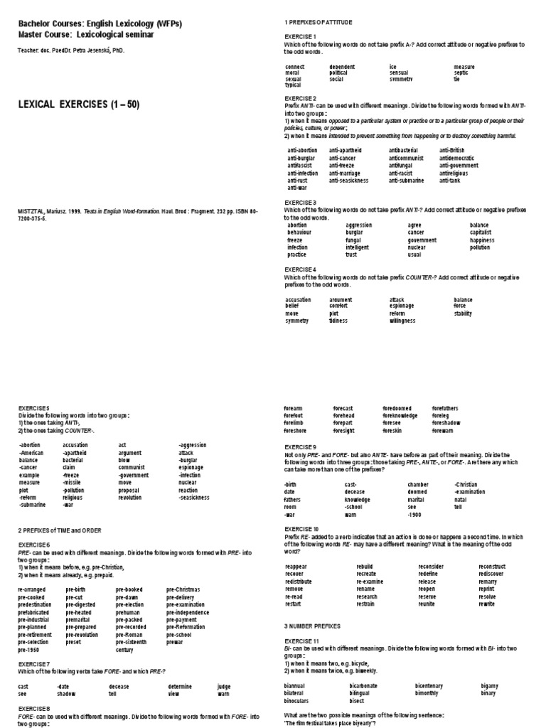 Lexical Exercises on Word Formation | PDF | Word | Adjective