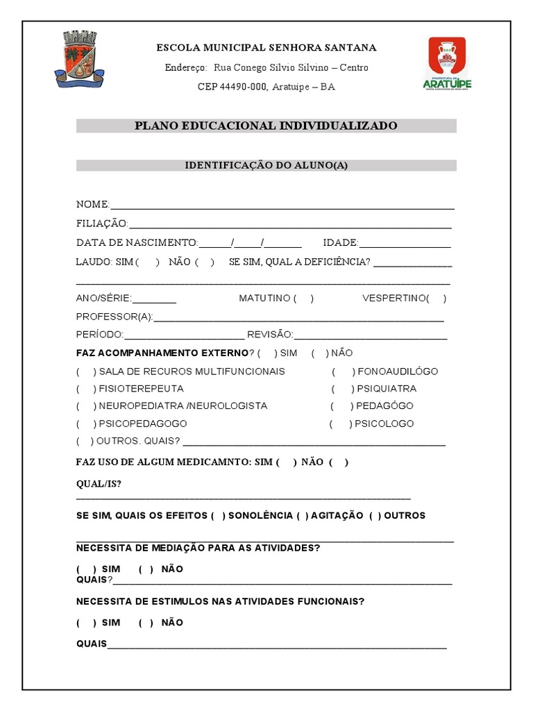 Modelo de PEI para Educação Especial | PDF | Brasil
