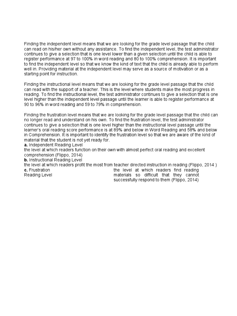 Determining a Student's Independent, Instructional, and Frustration ...