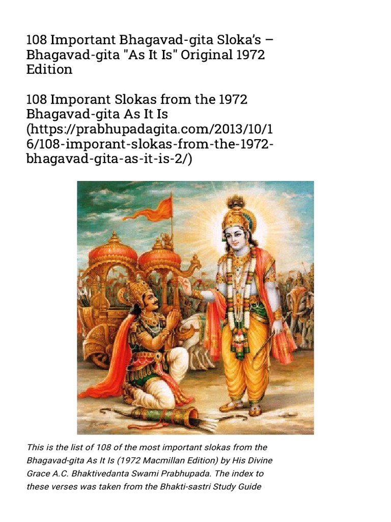108 Important Bhagavad-Gita Slokas | PDF | Religious Belief And ...