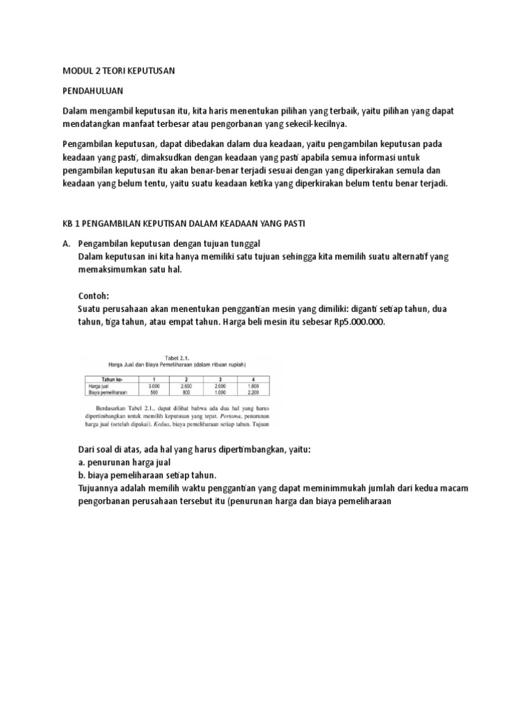 Rangkuman MODUL 2 TEORI KEPUTUSAN KB 1 | PDF