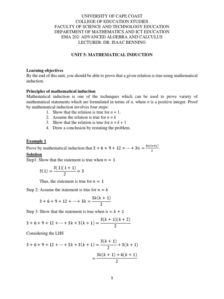 Unit 5 Mathematical Induction | PDF | Mathematical Proof | Logic Unit 5 Mathematical Induction | PDF | Mathematical Proof | Logic