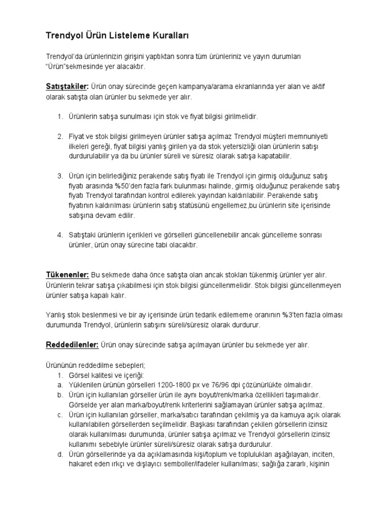 Trendyol Urun Listeleme Kurallari | PDF