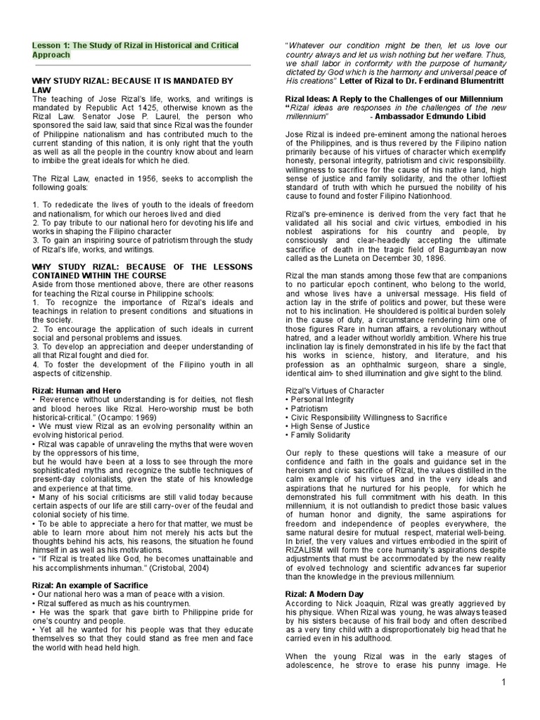 Rizal Lesson1-3 Reviews | PDF