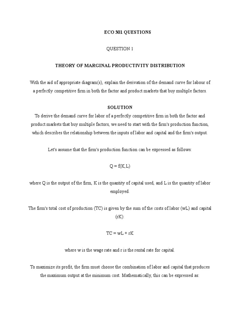 Eco 301 Questions | PDF | Labour Economics | Economic Equilibrium