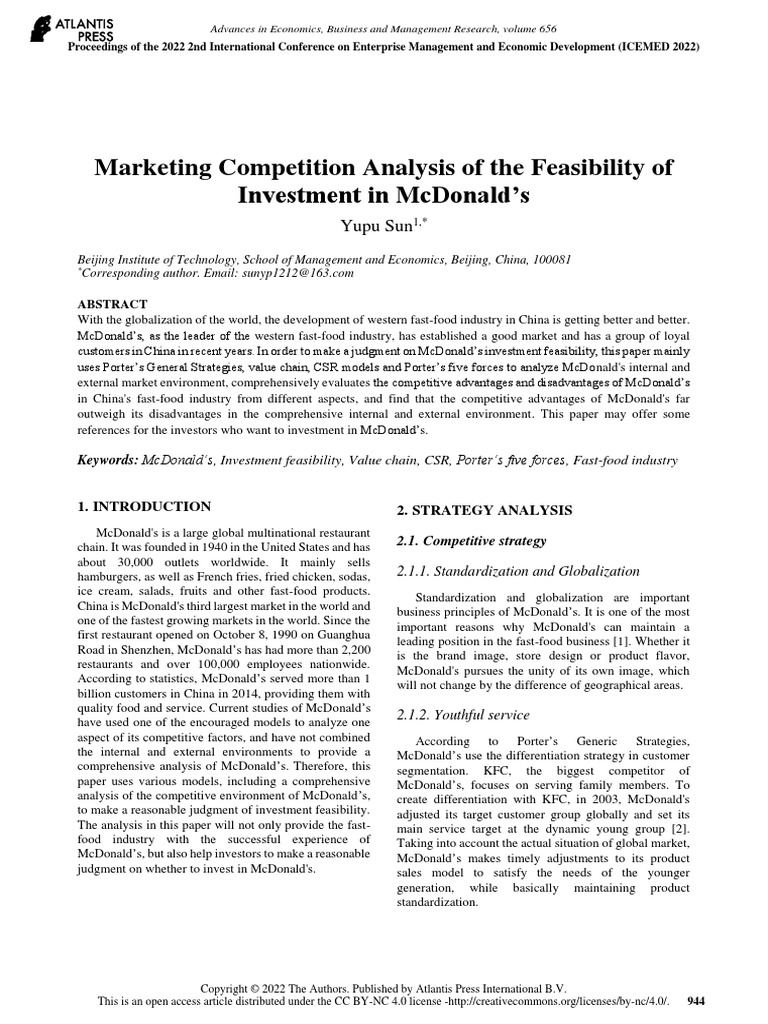 Marketing Competition Analysis of The Feasibility of Investment in ...