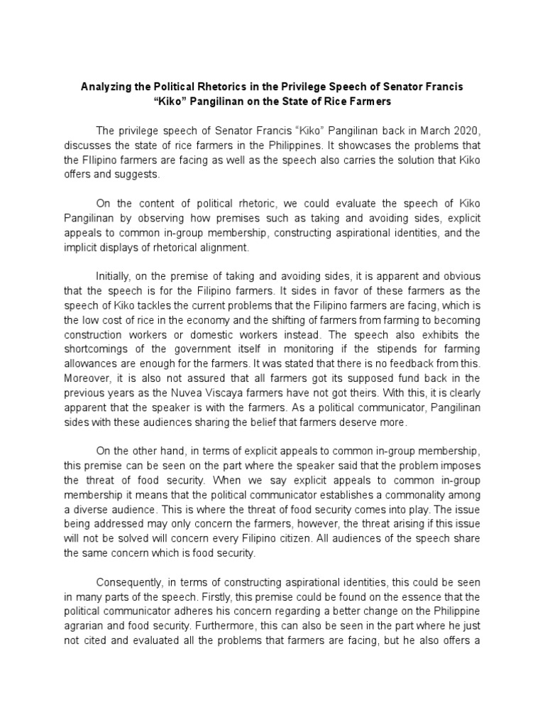 Analyzing The Political Rhetorics in The Privilege Speech of Senator ...