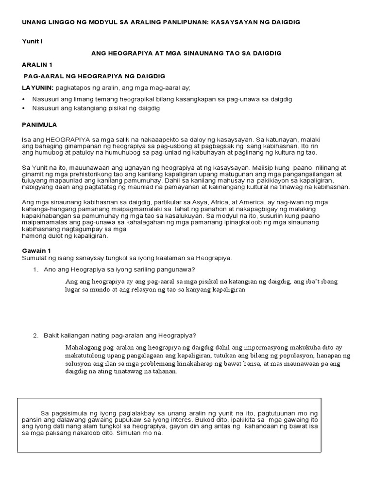 Araling Panlipunan - Module - Q1 - Week 1 | PDF
