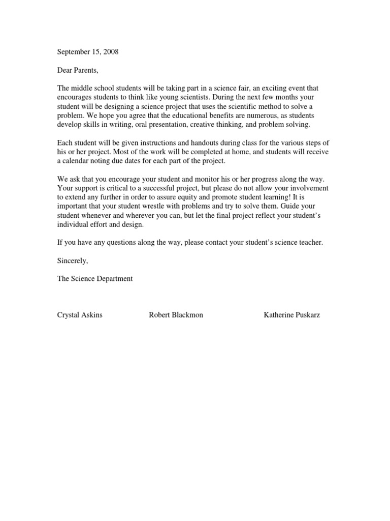 Science Fair Letter | PDF