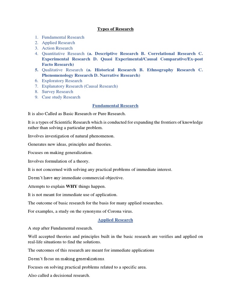 Types of Research PDF | PDF | Methodology | Hypothesis