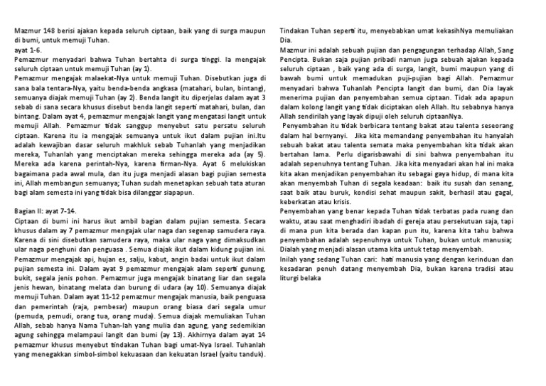 Mazmur 148 Berisi Ajakan Kepada Seluruh Ciptaan | PDF