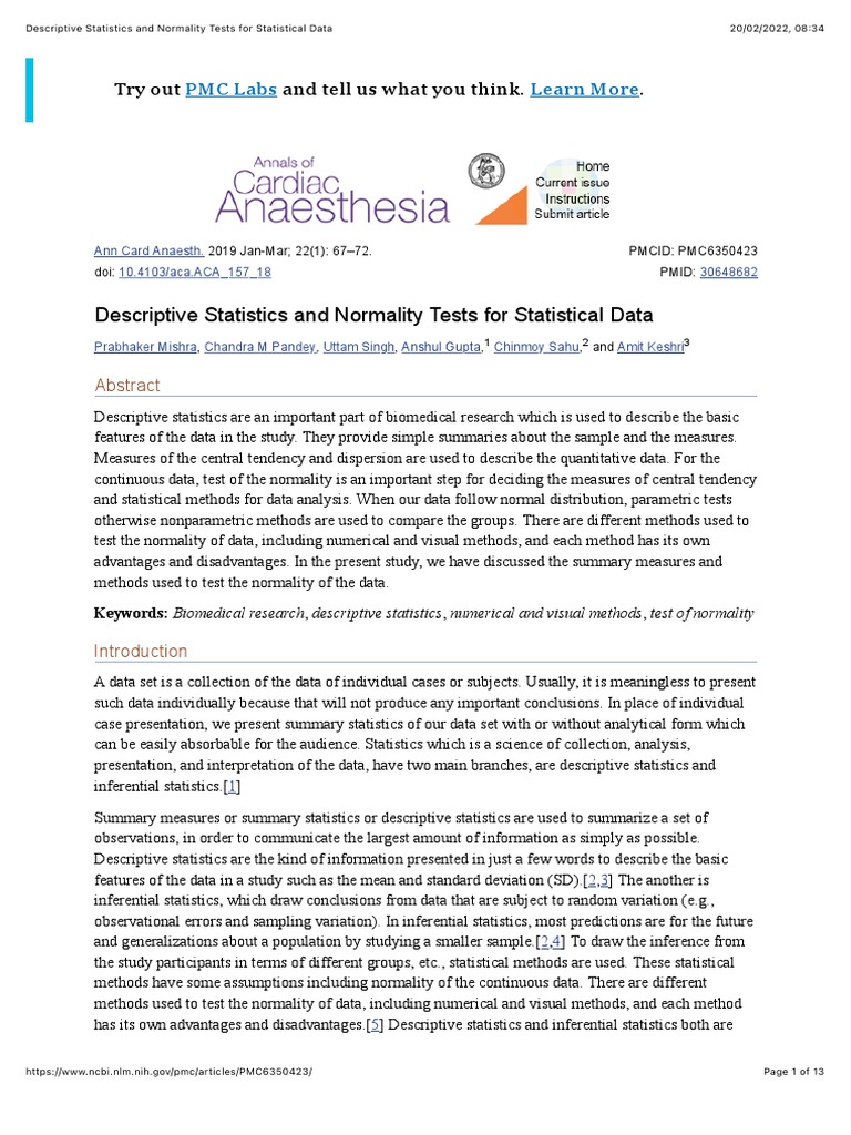 Descriptive Statistics and Normality Tests For Statistical Data | PDF ...