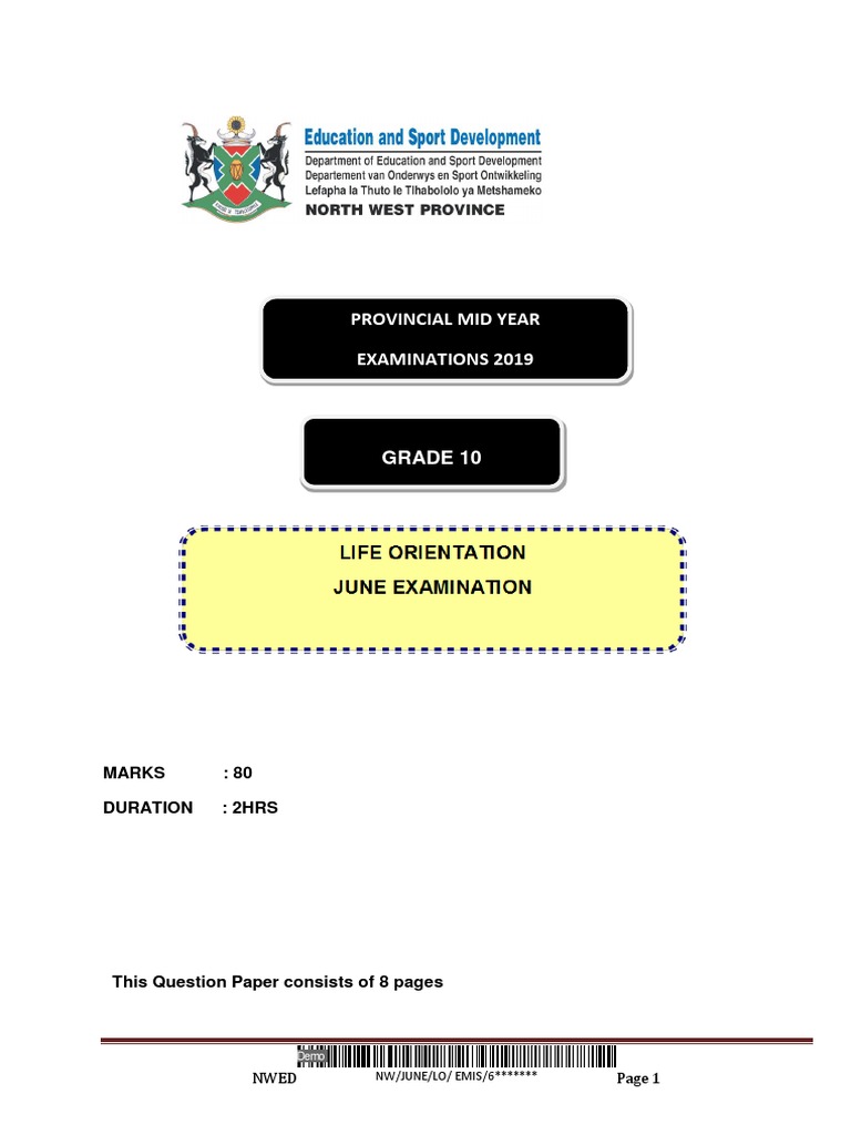 Life Orientation GR10 Paper | PDF | Cognition