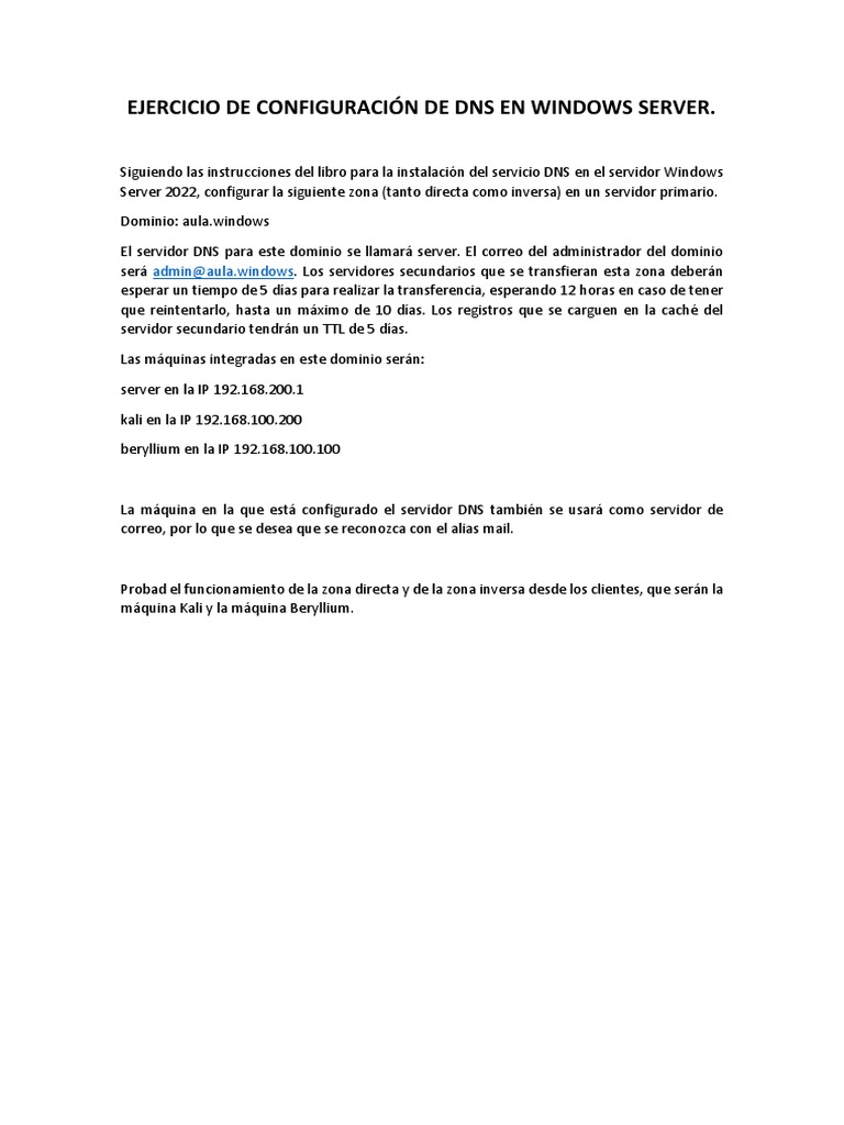 Ejercicio DNS Con Windows Server | PDF