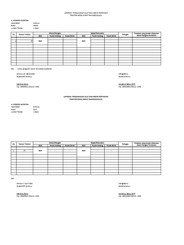 Format Pengawasan Alsintan 1 | PDF