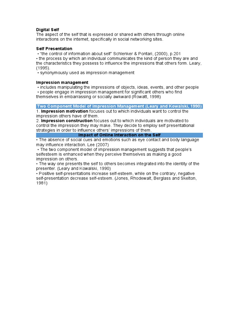 Digital Self Presentation & Impression Management | PDF
