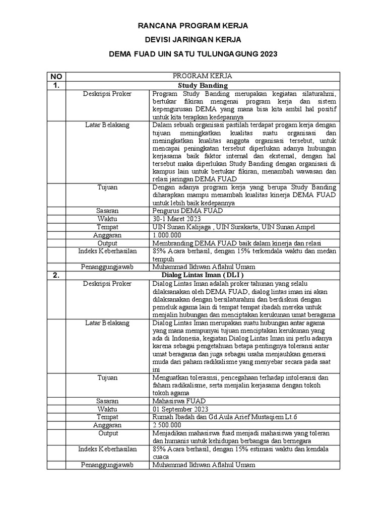 Program Kerja Devisi Jaringan Kerja | PDF