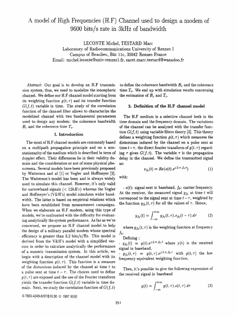 A Model of High Frequencies HF Channel Used To Design A Modem of | PDF | Bandwidth (Signal ...