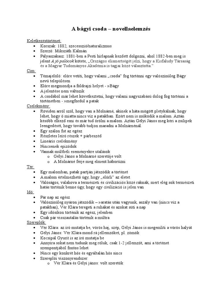 A Bágyi Csoda Elemzés | PDF