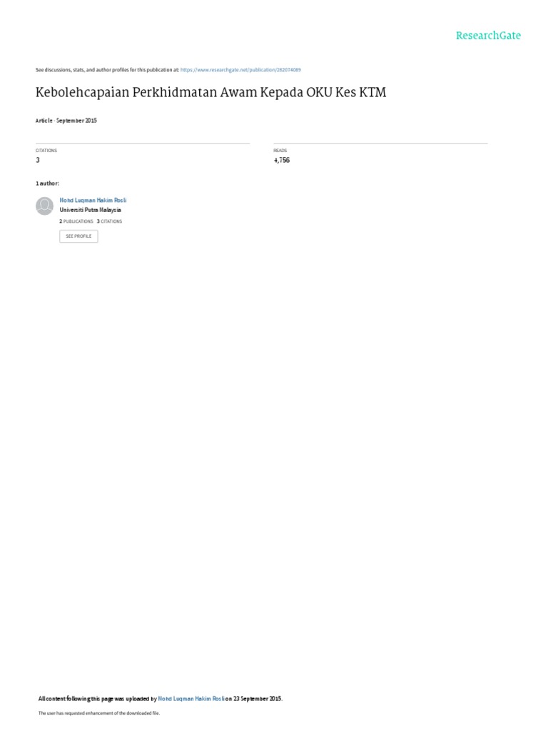 Kebolehcapaian Perkhidmatan Awam Kepada OKUKes KTM | PDF