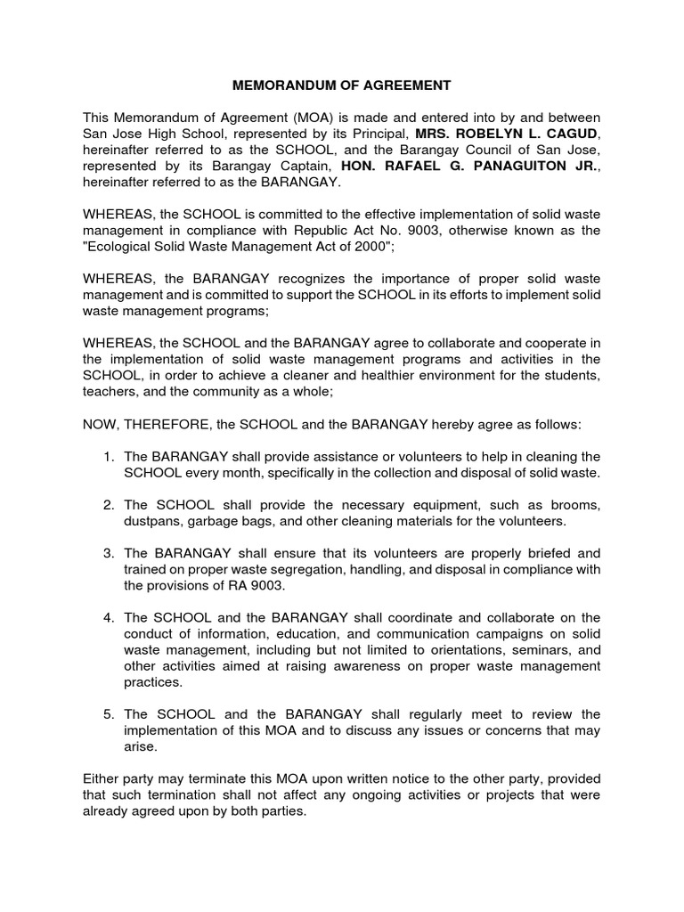 Memorandum of Agreement | PDF | Waste Management