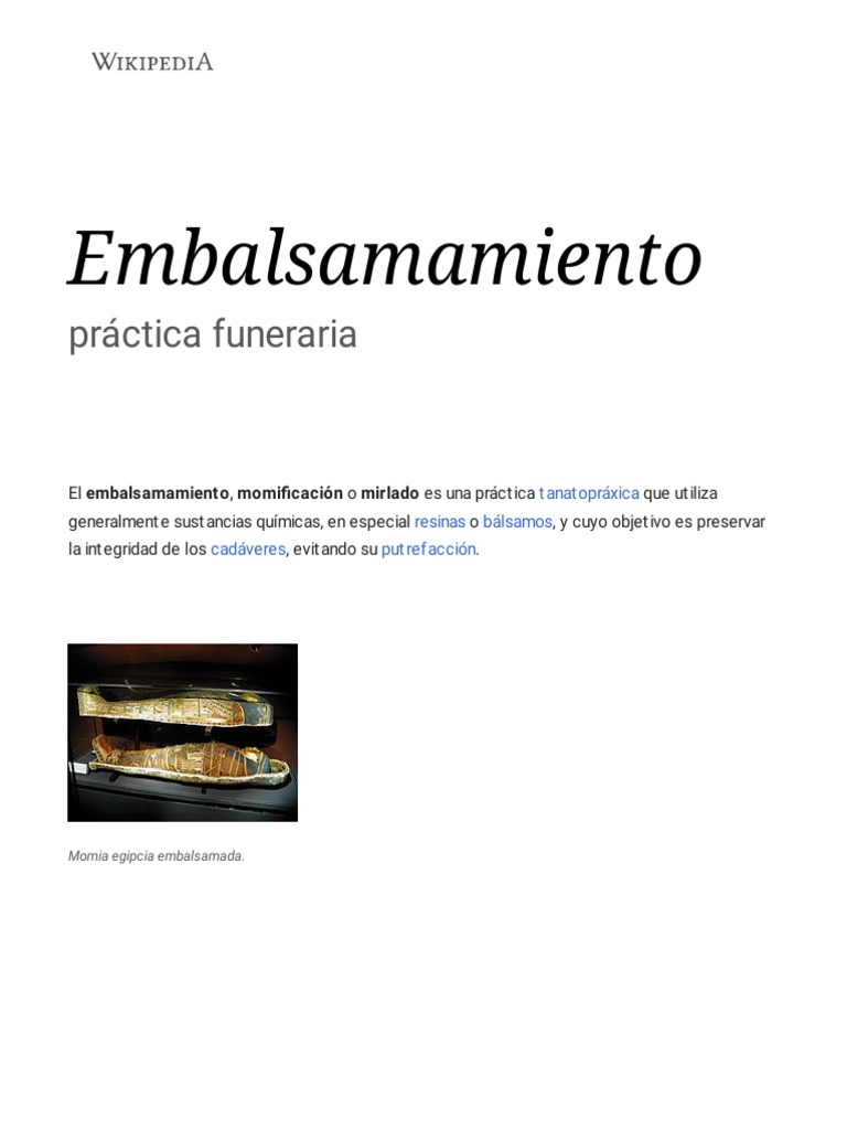 Embalsamamiento - Wikipedia, La Enciclopedia Libre | PDF | Ciencias ...