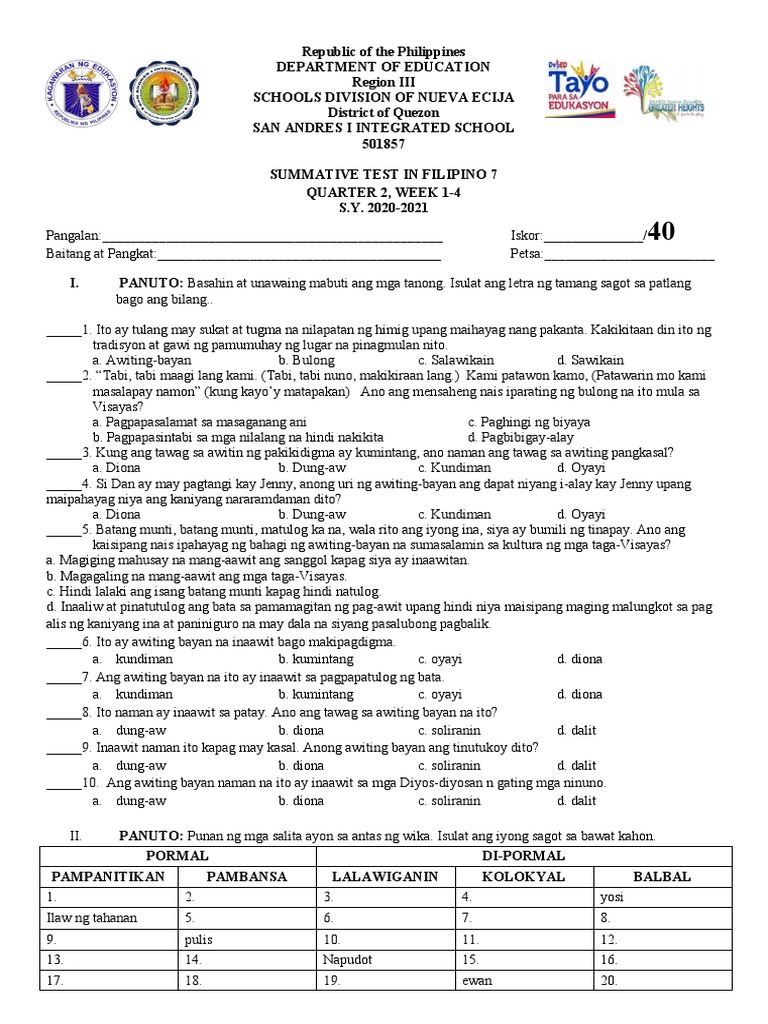 Fil7 Summative | PDF
