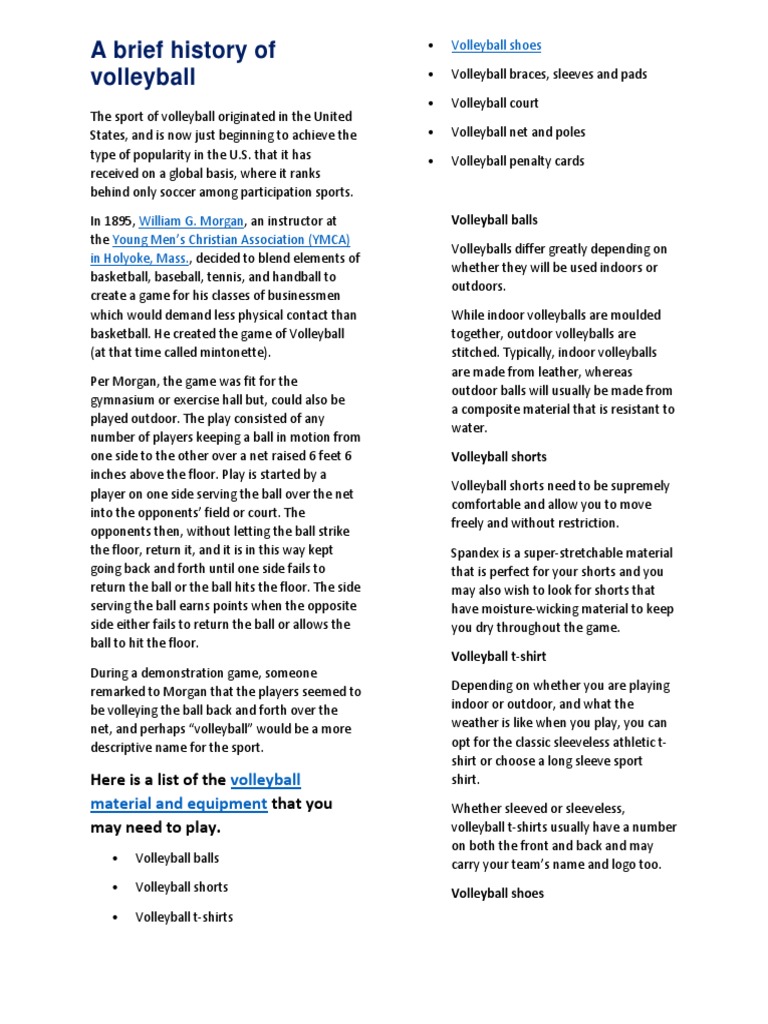 A Brief History of Volleyball | PDF | Volleyball | Sports