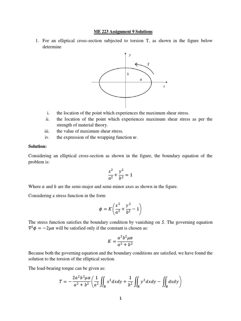 ME223 - Assignment 9 Solutions | PDF | Stress (Mechanics) | Ellipse