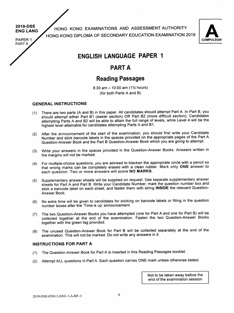 HKDSE Eng 2019 Paper 1 | PDF