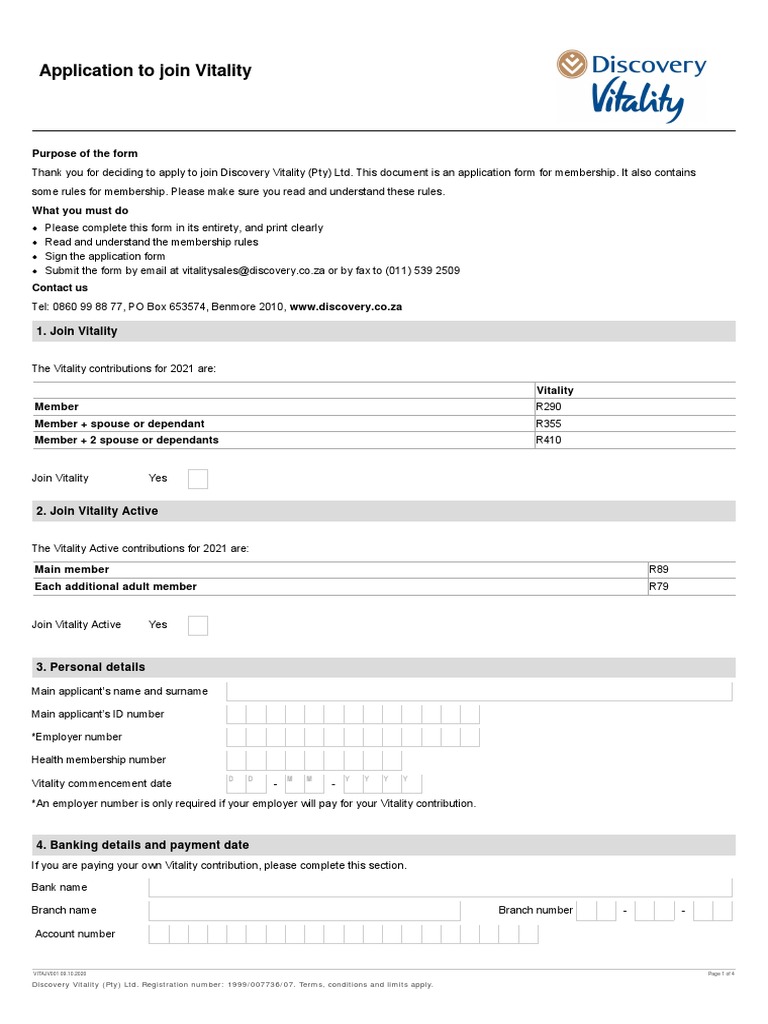Vitality Membership Application Form | PDF | Privacy | Confidentiality