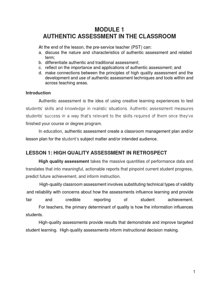 MODULE-1 Assessment2 LESSON 1 | PDF | Educational Assessment | Learning
