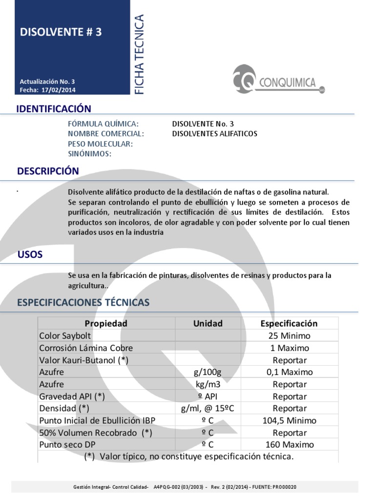 Disolvente Alifático: Usos y Especificaciones | PDF