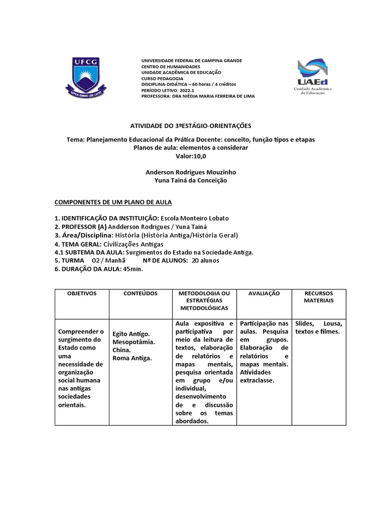 Estágio 3 - Plano de Aula | PDF | Império Romano | Estado