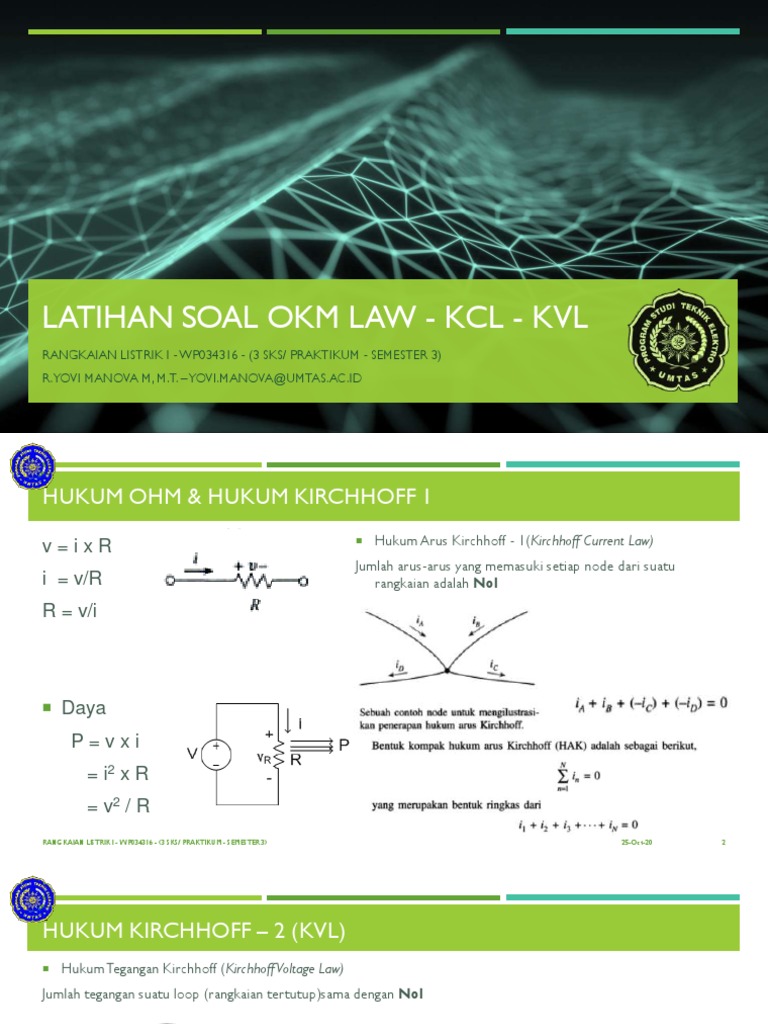 2020 - 04 - Rangkaian Listrik I YM - Latihan Soal Ohm Law KCL Dan KVL R05 | PDF