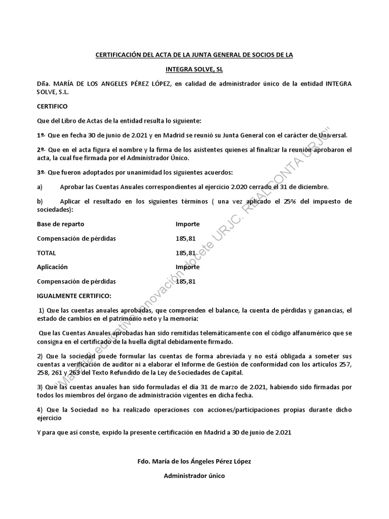Acta Aprobación de Cuentas Integra Solve | PDF Acta Aprobación de Cuentas Integra Solve | PDF