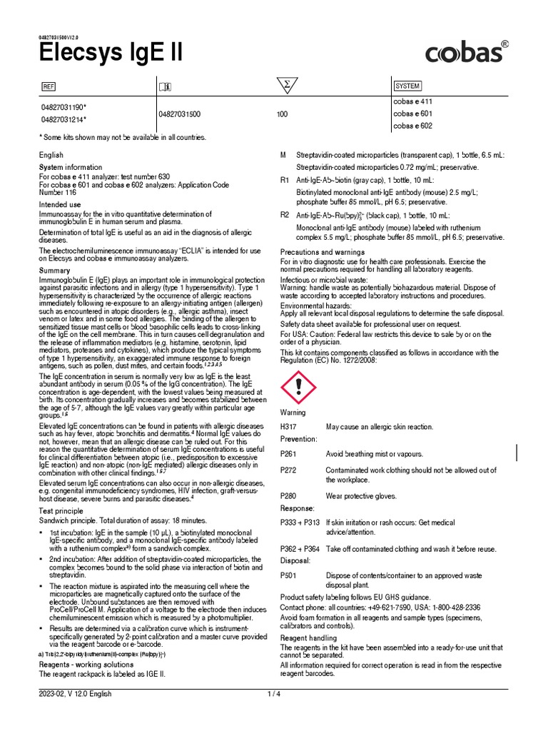 Insert - Elecsys IgE II.04827031500.V12.en | PDF | Wellness | Science & Mathematics