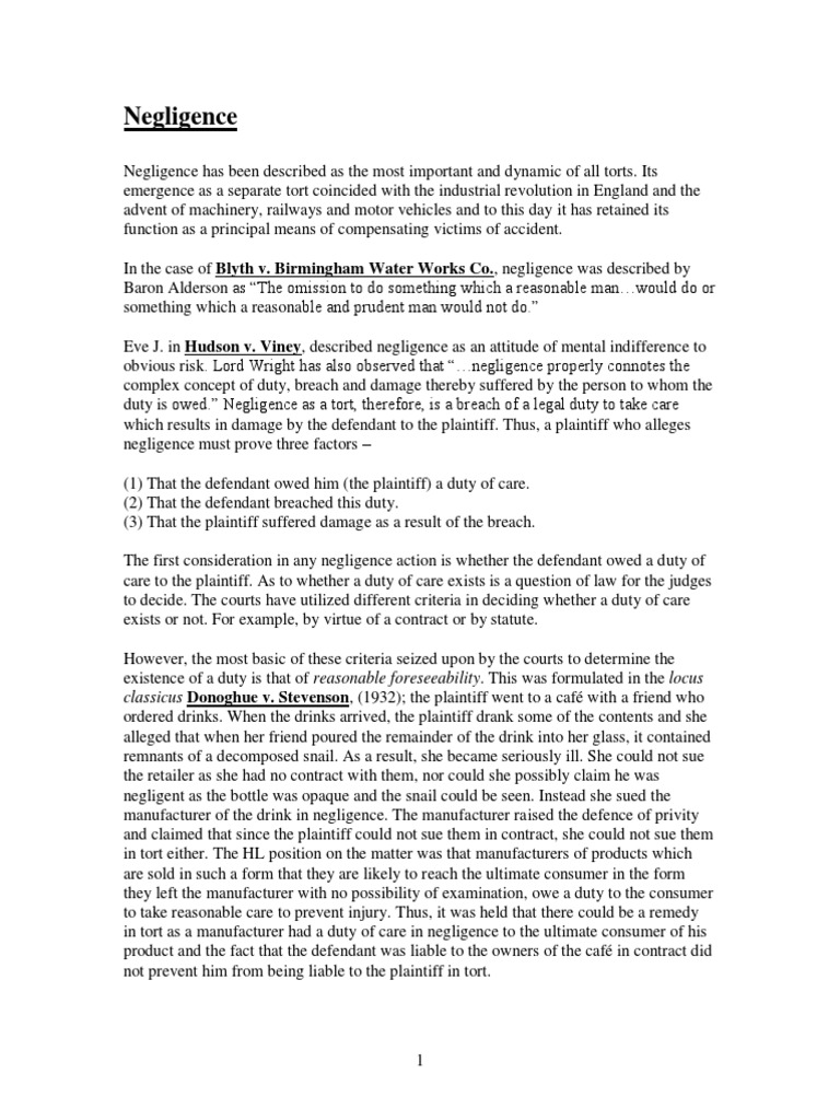 Negligence-TORTS NOTES | PDF | Negligence | Duty Of Care
