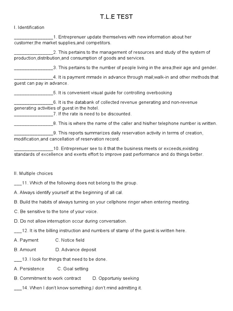 Tle Test | PDF | Communication | Business