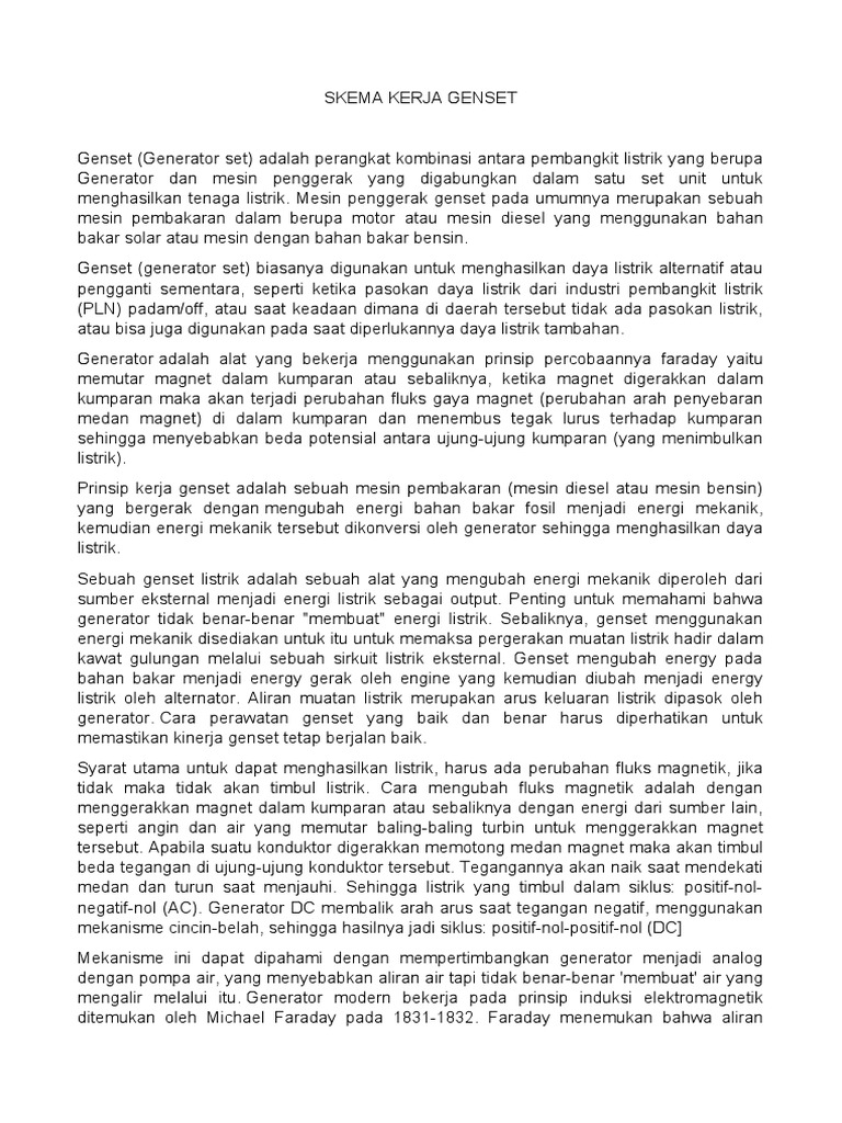 Skema Kerja Genset dan Komponennya | PDF