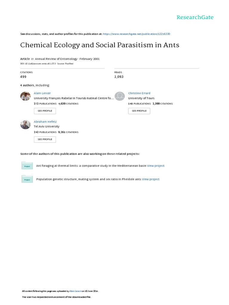 Chemical Ecology And Social Parasitism In Ants Pdf Ant Parasitism