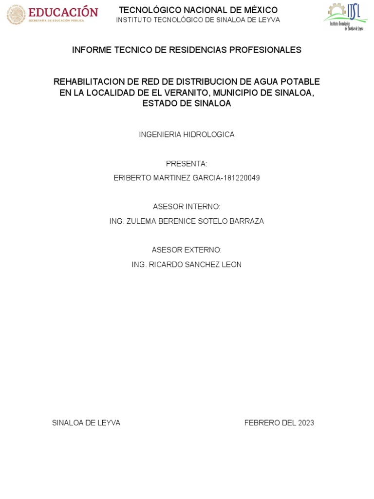 PROYECTO DE RECIDENCIA Corregido | PDF | Agua | Alcantarillado