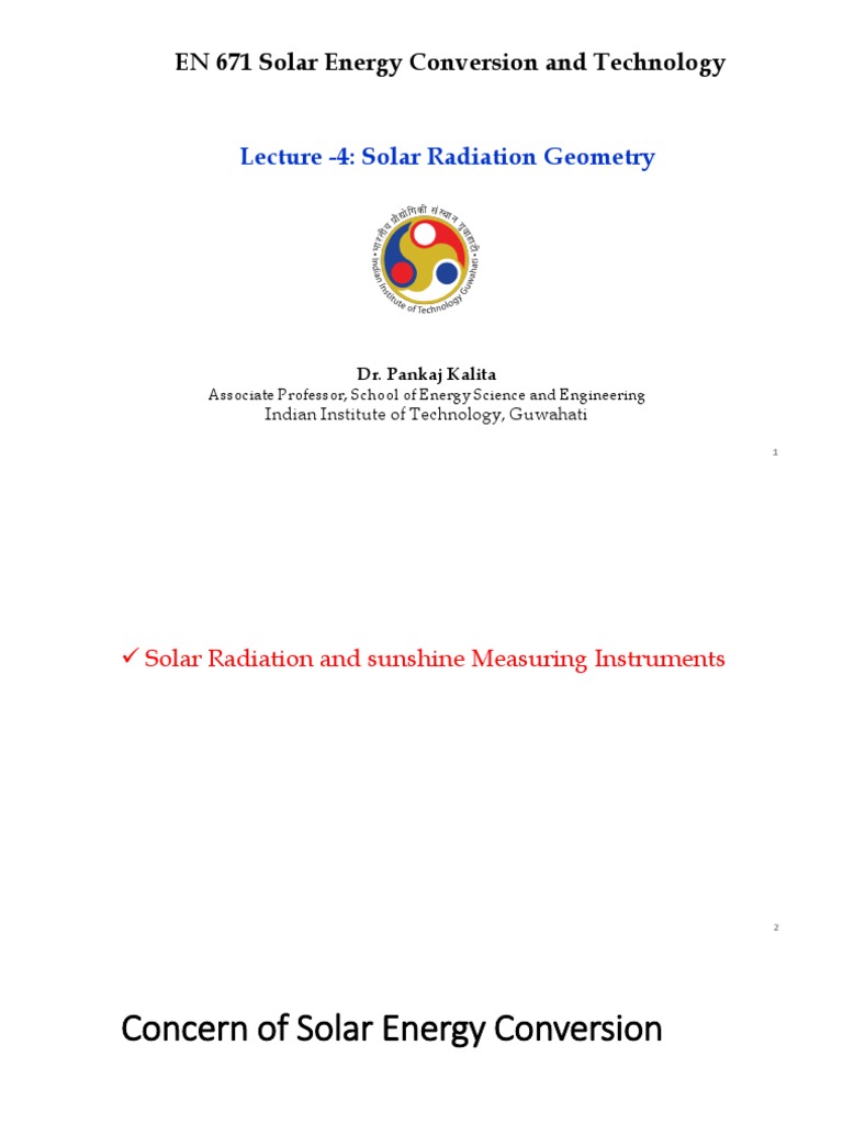 EN671 - Lecture - 4 - 5 - Solar Radiation Geometry | PDF | Latitude | Angle