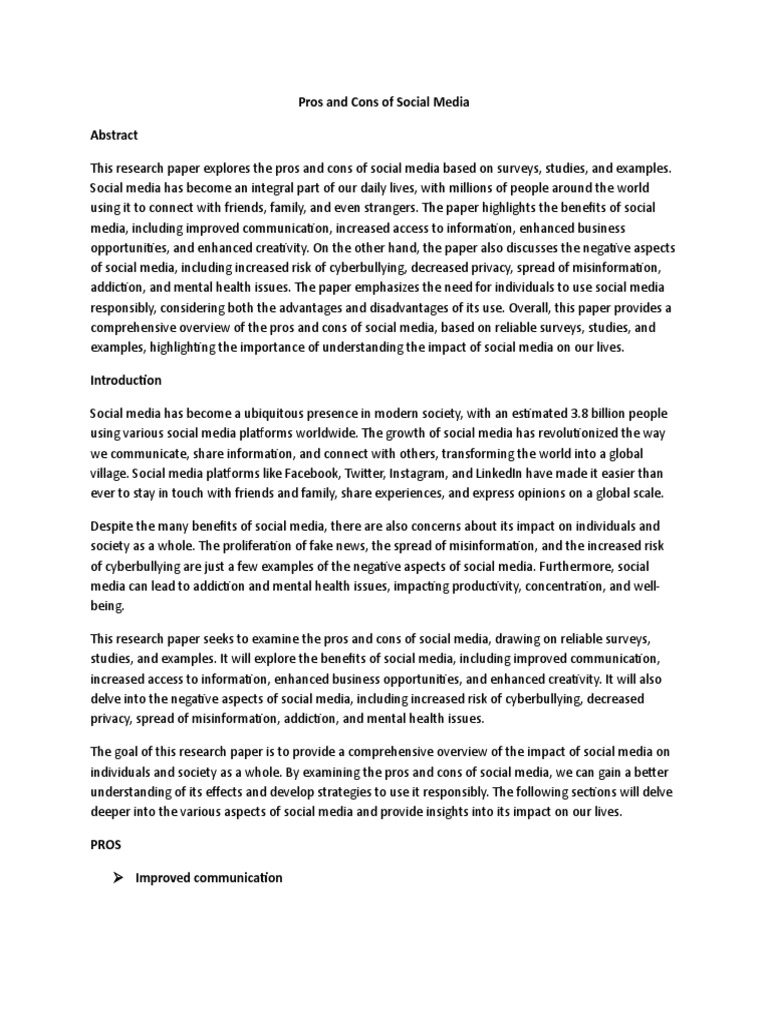 Pros and Cons of Social Media | PDF | Social Media | Popular Culture ...