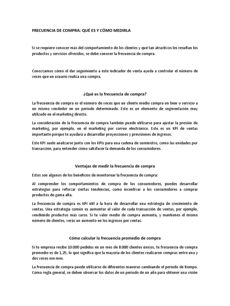 Frecuencia de Compra | PDF | Marketing | Indicador de rendimiento