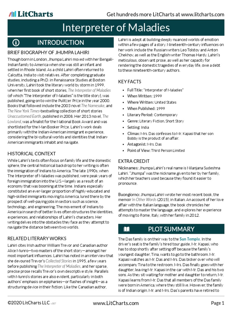 Interpreter of Maladies LitChart | PDF | Classics