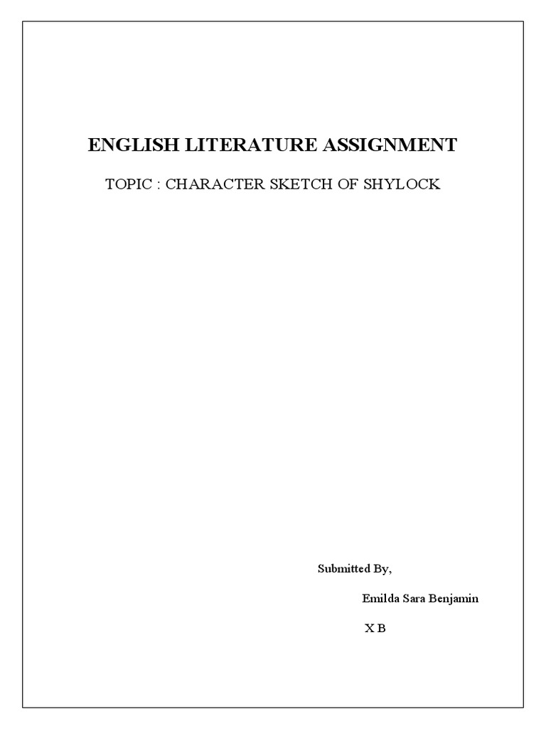 English Literature Assignment: Topic: Character Sketch of Shylock ...